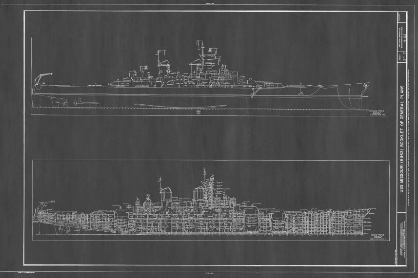 USS Missouri Blueprint – Navy Ship Blueprint, Ship Drawing, Battleship ...